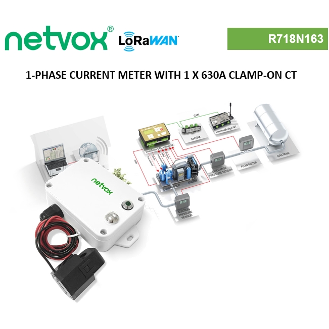 R718N163 Wireless 1-Phase Current Meter with 1 x 630A Clamp-On CT ...